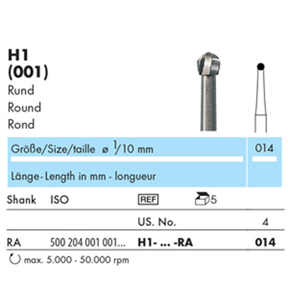 NTI Carbide Bur HP Round Fig H1, 001 - Pack 5