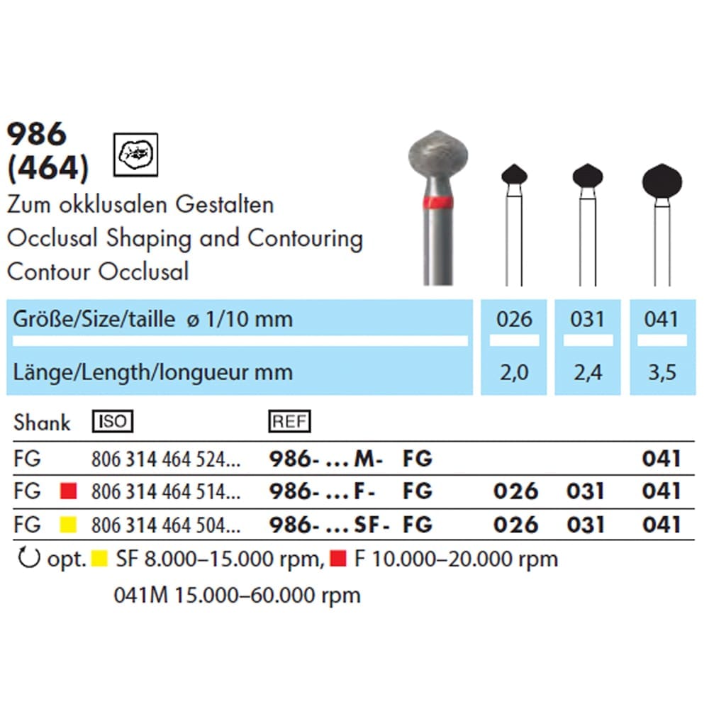 NTI LazyBur Diamond Bur FG Occlusal Shaping 986 - Pack 5