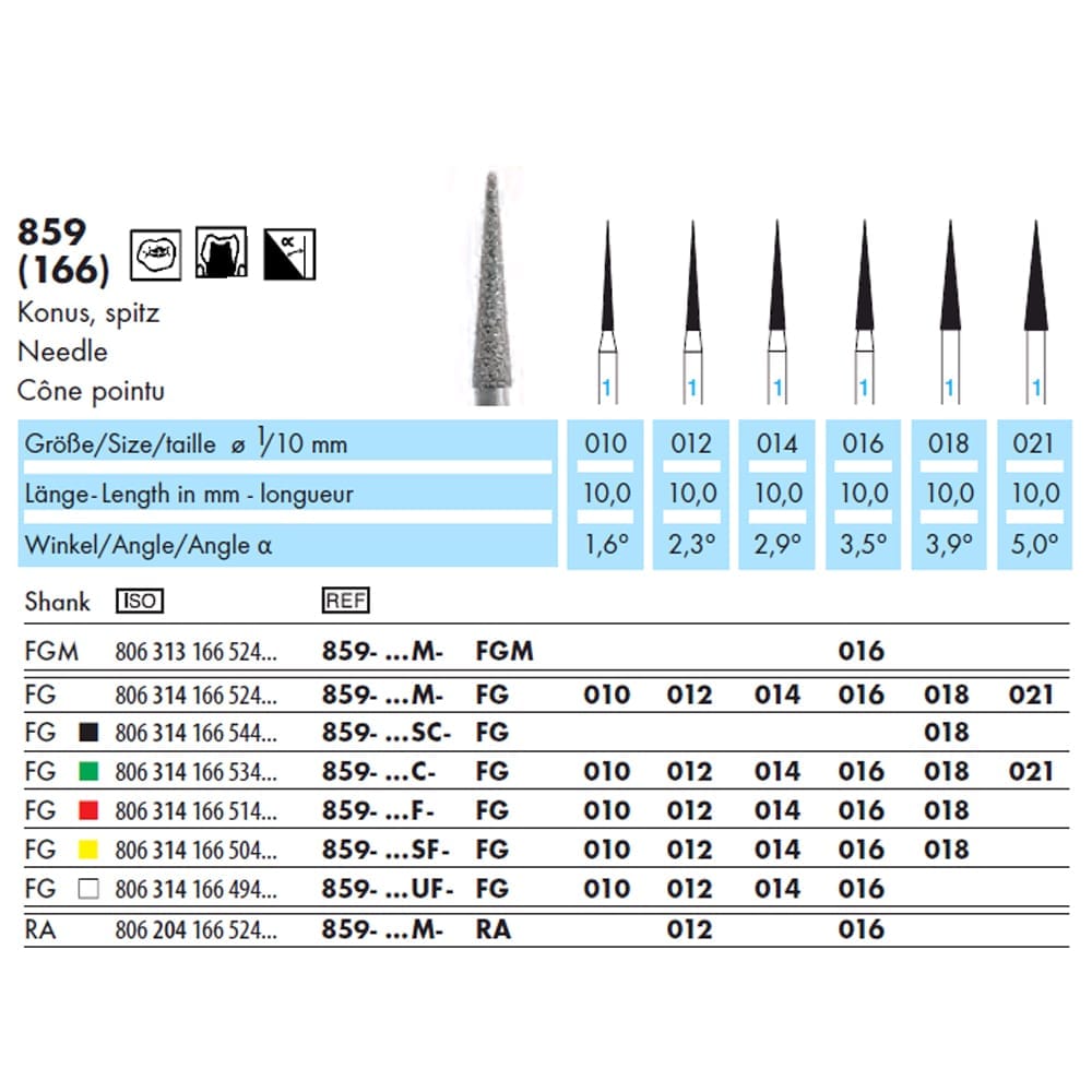 NTI Diamond Bur FG Needle 859 - Pack 5
